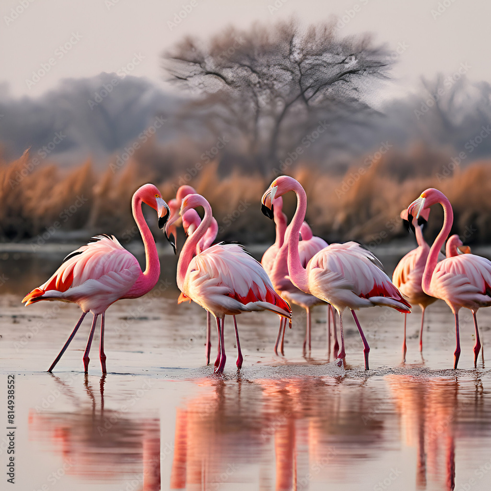 nature scenery or natural painting by greater flamingo flock or ...
