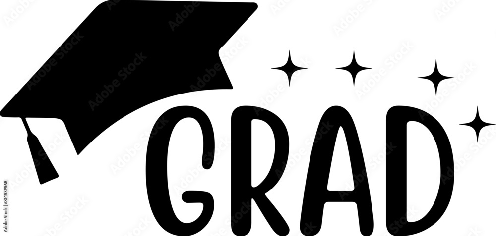Graduation grad typography clip art design on plain white transparent ...