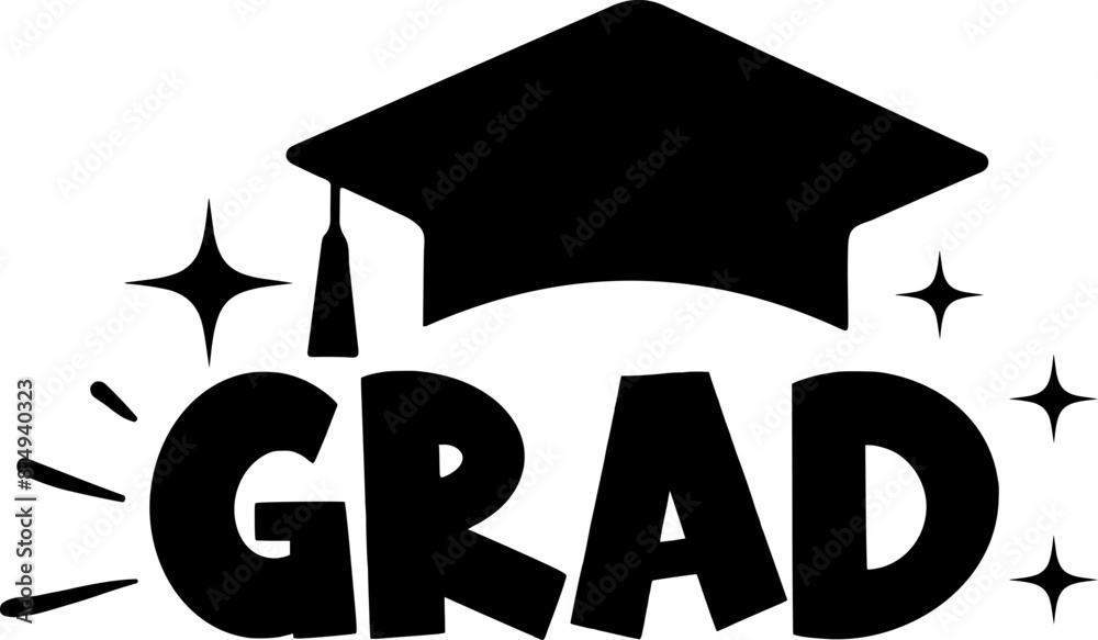 Graduation grad typography clip art design on plain white transparent ...