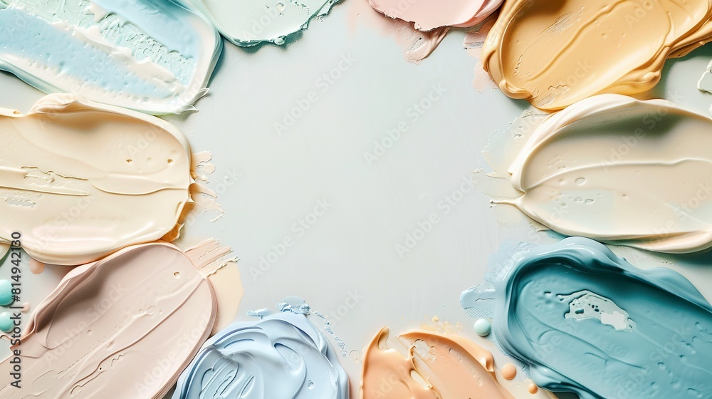 Skin care cream samples in a circle. Skin care texture swatches or gels ...