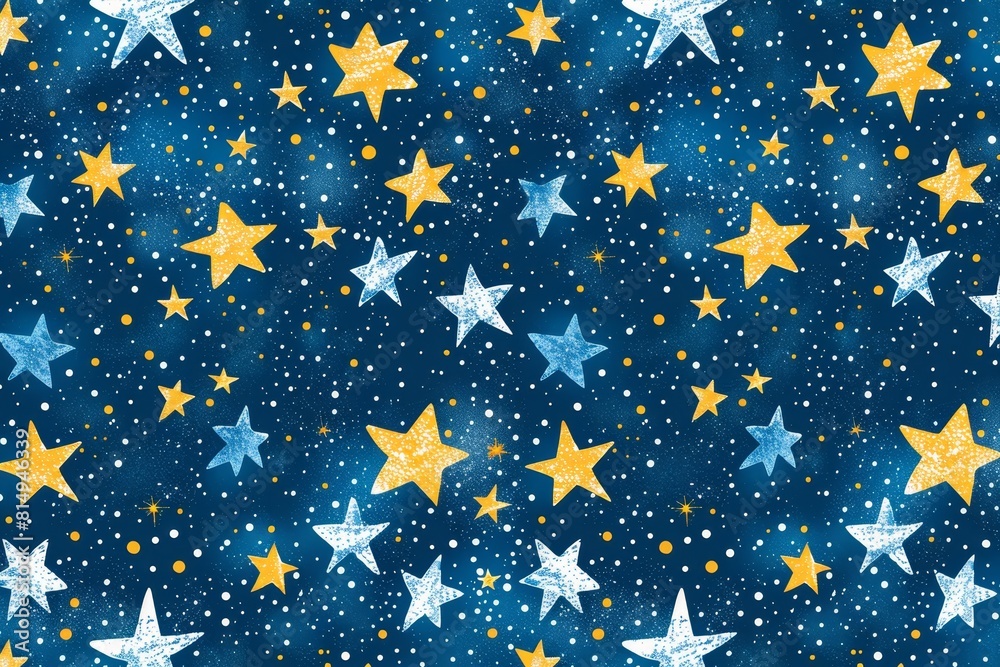Starry night sky seamless pattern. Blue watercolor background with ...