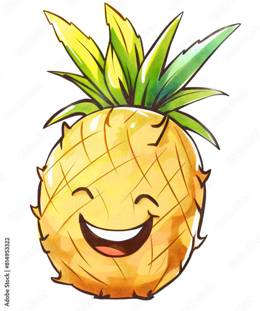 Happy face yellow cartoon illustration of pineapple ananas exotic ...