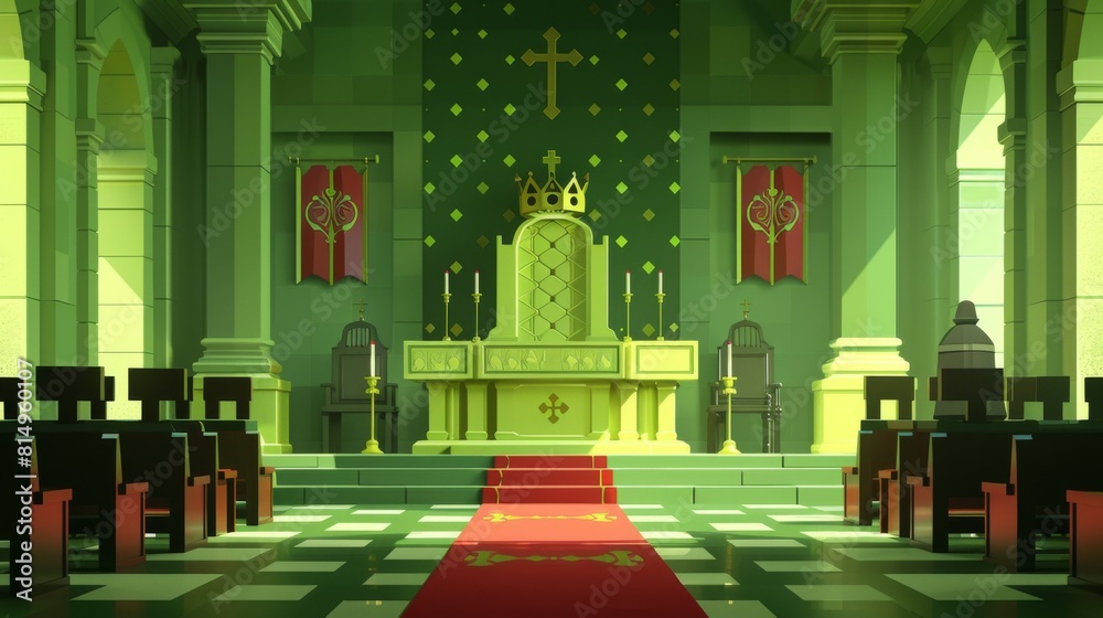 Illustration of a regal throne room with a red carpet leading to a king ...