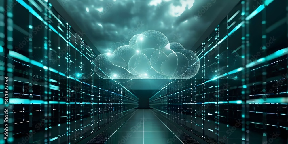 Cloud computing network architecture and data storage technology background. Concept Cloud ...