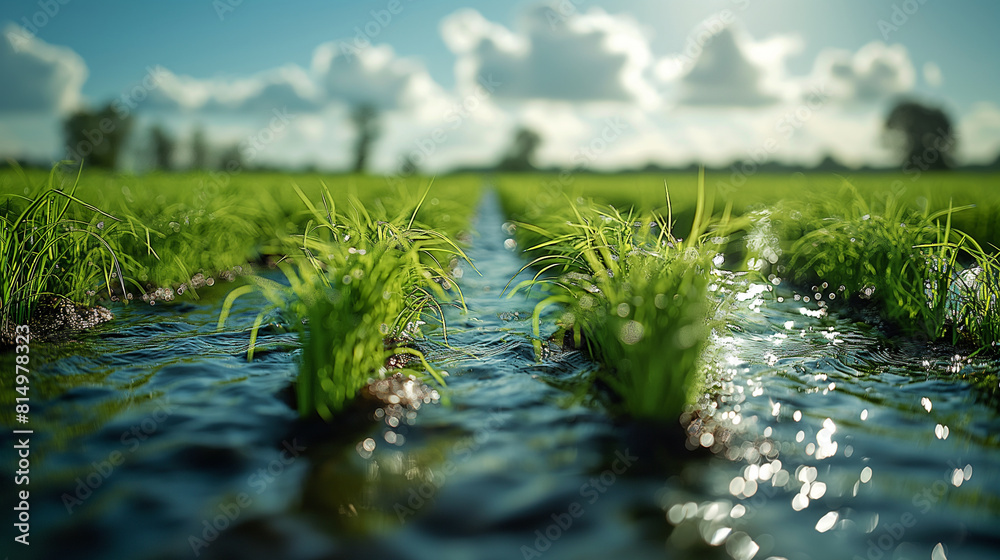 A visually elaborate image showcasing a field trial of genetically ...