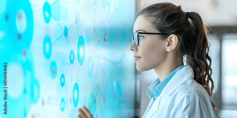 Female data scientist analyzing risk management reports on a large ...
