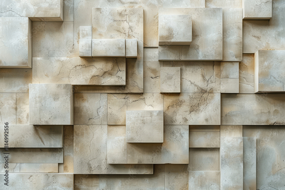 Simple composition of overlapping, off-white rectangles on a beige background, conveying layered ...