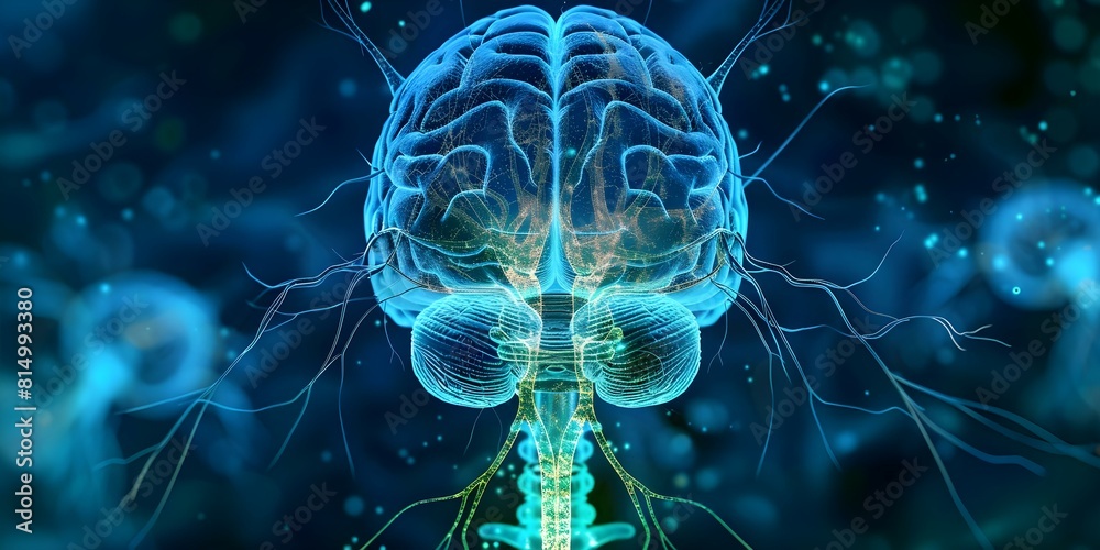 Artistic illustration of the human vagus nerve in the brain. Concept ...