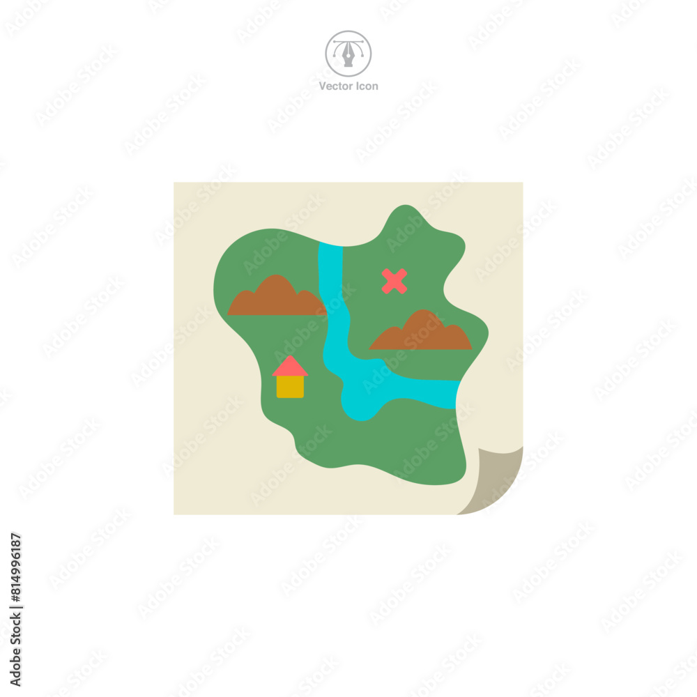 Quest Map. Game Treasure map Icon symbol vector illustration isolated ...