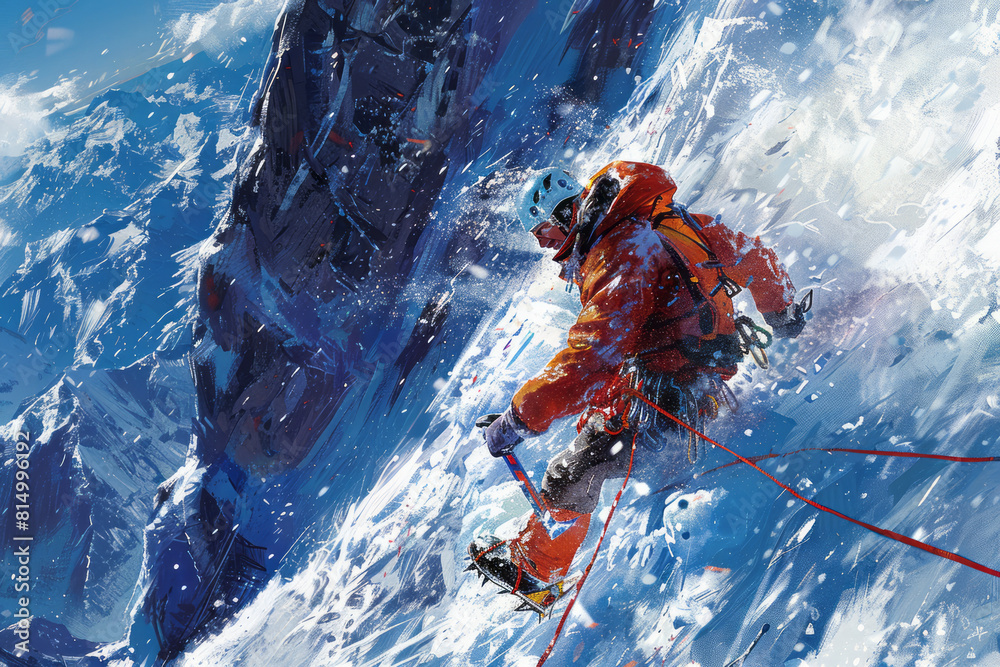 Action-packed illustration of a climber falling into a safety rope ...