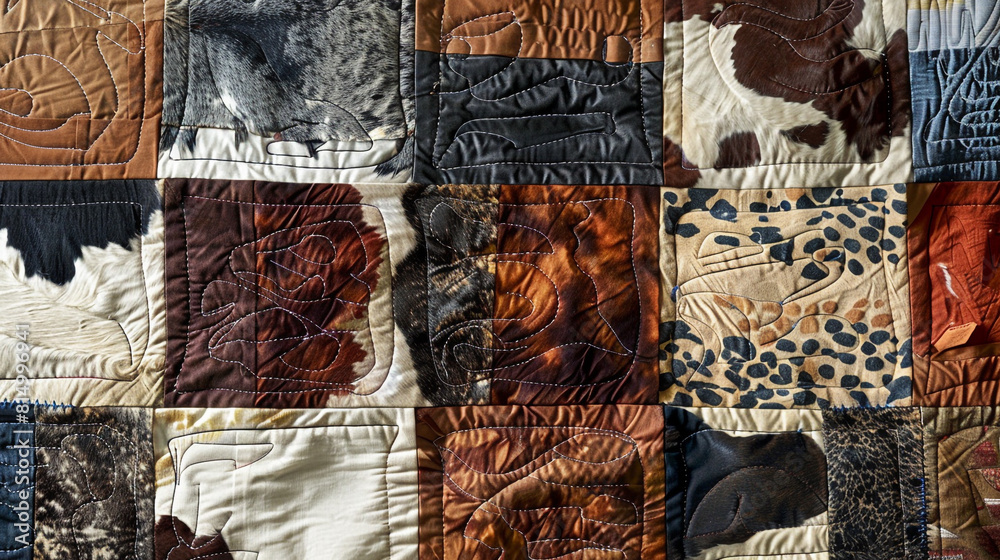 High-definition image of a patchwork quilt, where each fabric piece ...