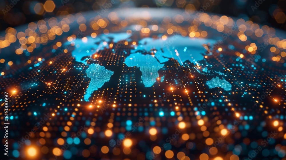 Detailed close-up view of a world map showing continents, countries ...