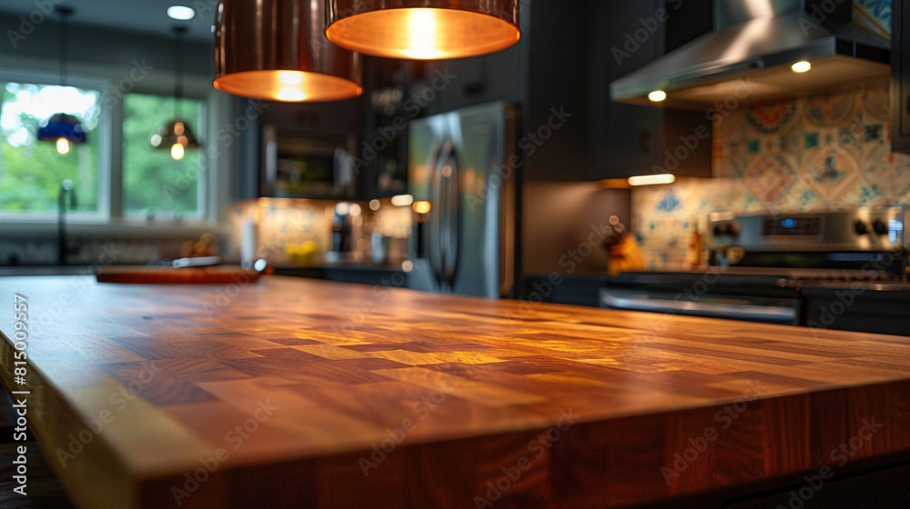 A close-up view of a butcher block countertop in a Modern Craftsman ...