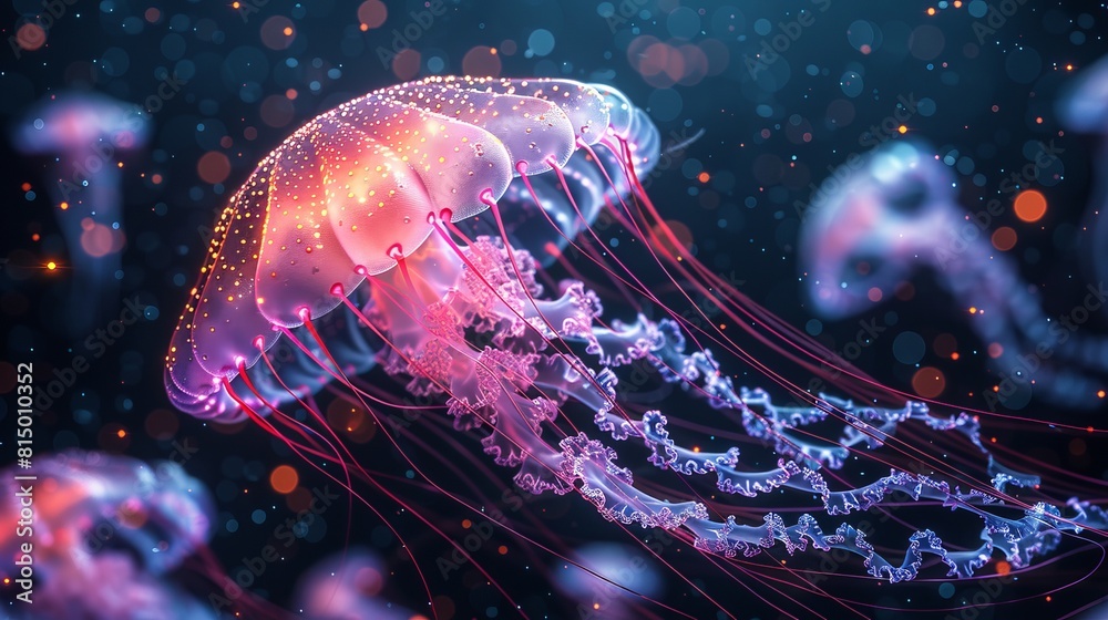 Jellyfish come to life through lines, triangles, and particle-style ...