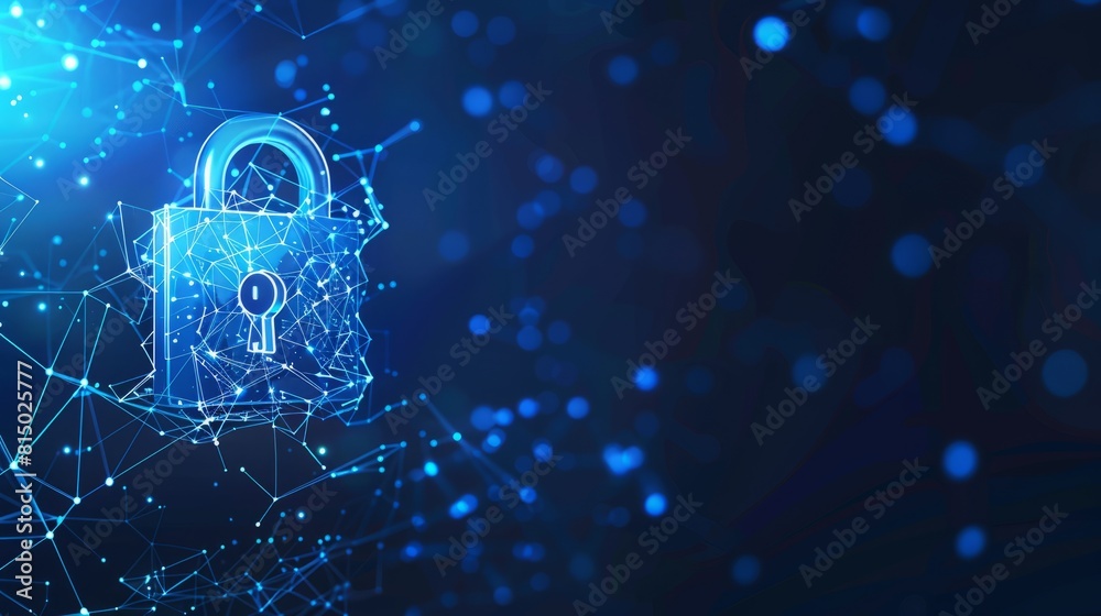Cyber security concept. Lock symbol from lines and triangles, point ...