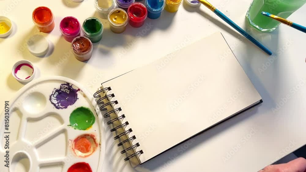 An artist is painting a smile in the sketchbook. Positive thinking ...