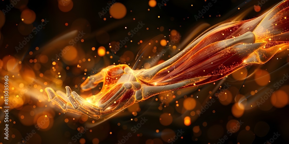 Digital overlay of human arm muscles and skeletal structure for anatomy ...