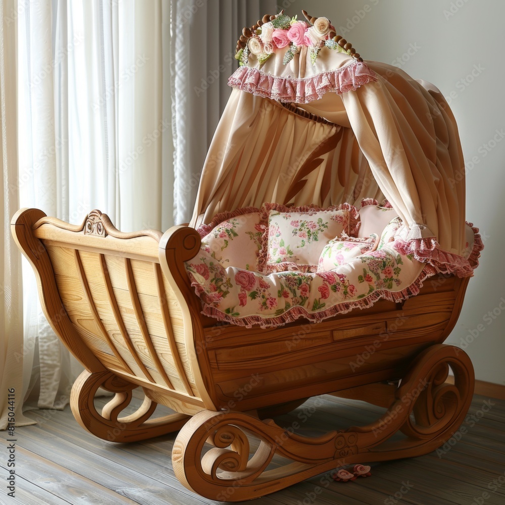 The Ultimate Wooden Baby Cradle with Rose Pillow: A Haven for Comfort ...