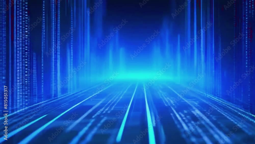 Data points lighting up continuous stream of binary numbers flowing on ...