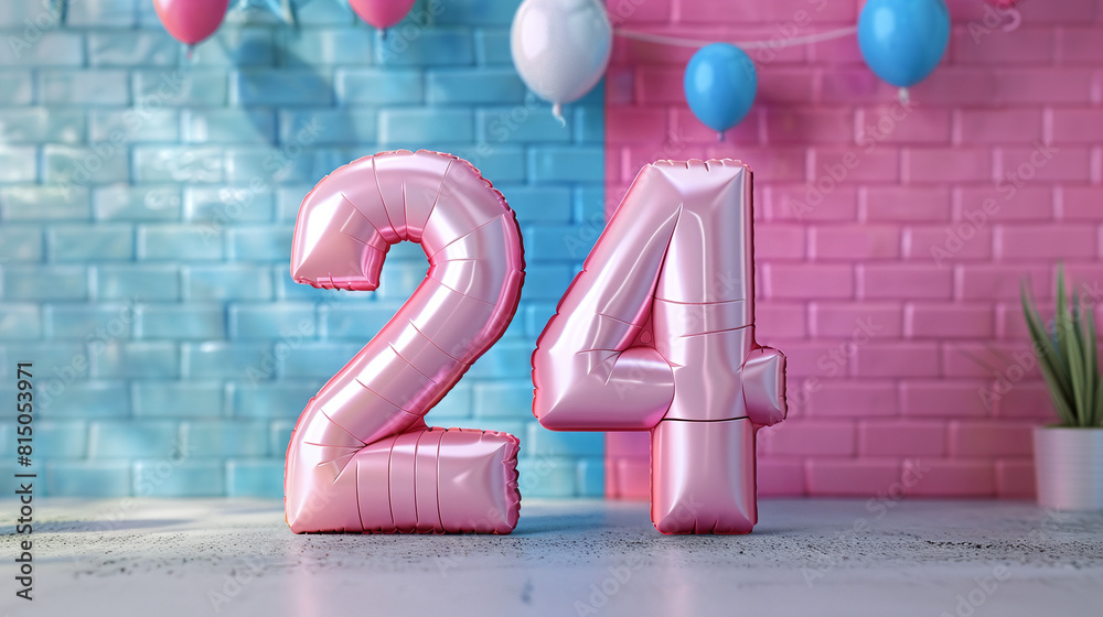 Pink Number Balloons 24 for Birthday Celebration with Blue and Pink ...