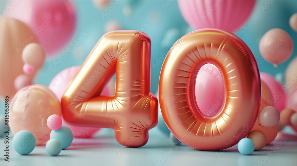 Pink and Gold Number Balloons for 40th Birthday Celebration with ...