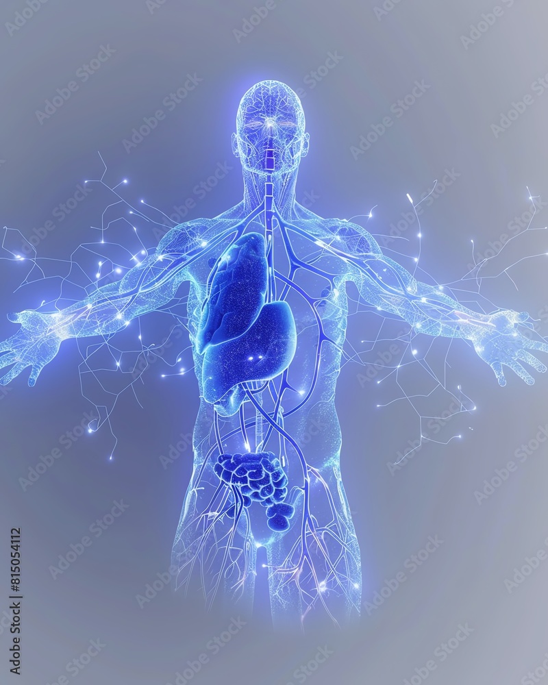 Blue transparent human body outline with organs. Stock Illustration ...