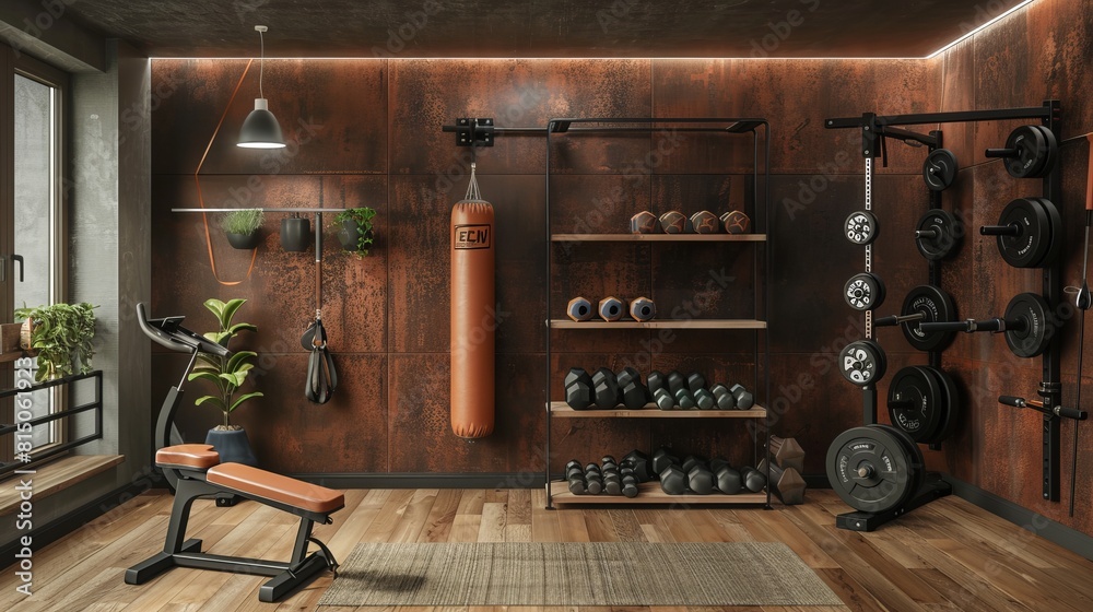 Foto de The 3D-rendered home gym features a modern, well-equipped space ...