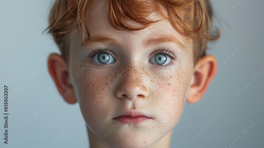Cute young child with prominent protruding ears on a light background ...