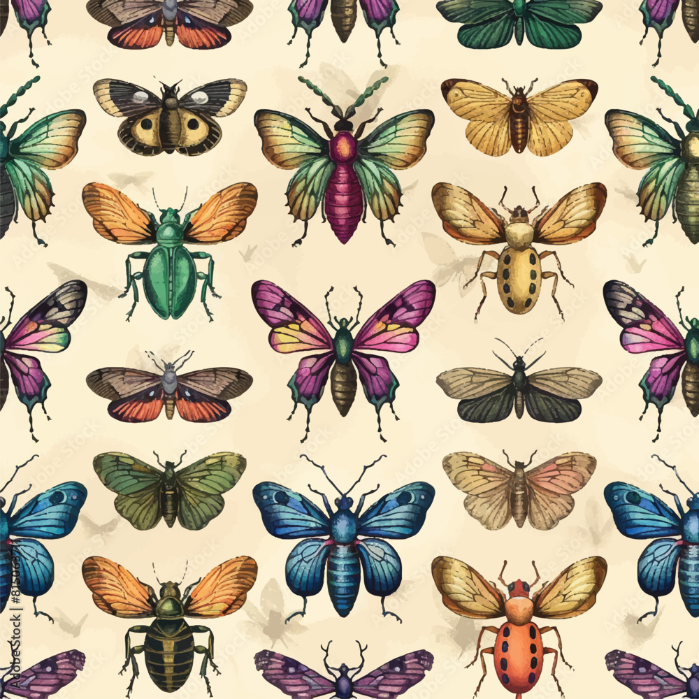 Repeatable horizontal pattern of vintage heirloom bugs tiles in ...