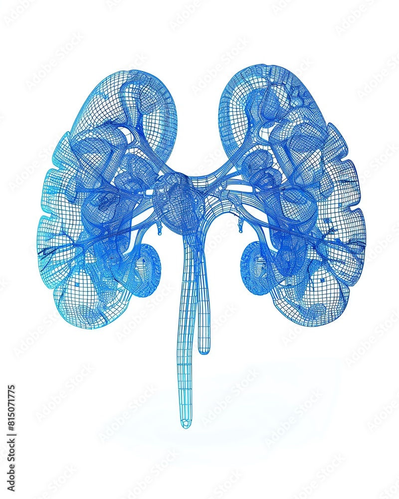 3D illustration of the kidneys. The kidneys are two bean-shaped organs ...
