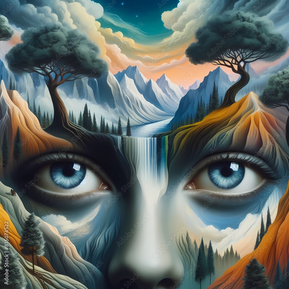 Surrealism images with people,forest palace,moon,garden,with abstract ...