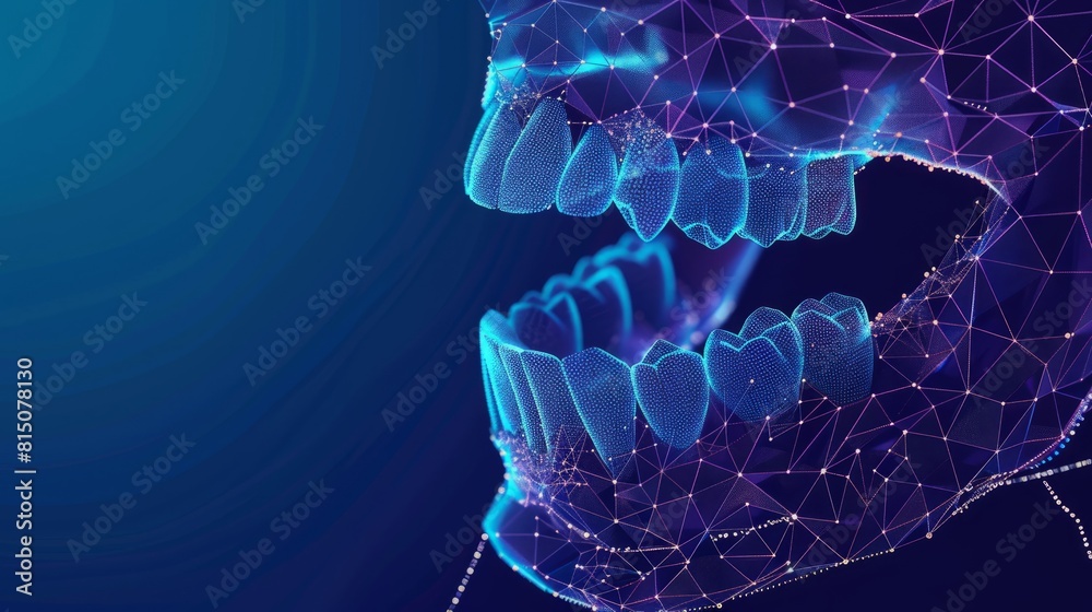 abstract polygonal teeth picture. wireframe in low poly on a blue ...