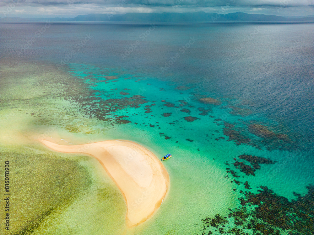 Aerial view of Mackay Reef off the coast of Cape Tribulation in the ...