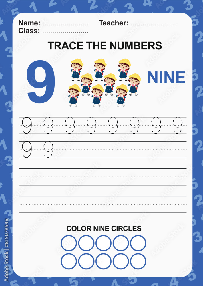 Trace and write number for children. Exercise for children to recognize ...