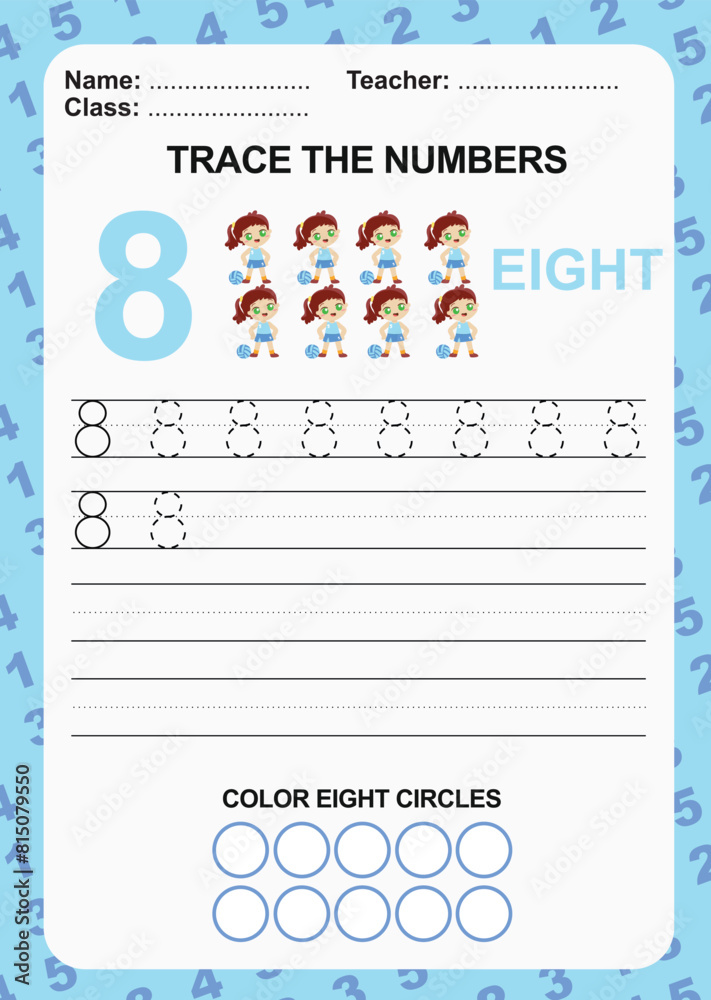 Trace and write number for children. Exercise for children to recognize ...