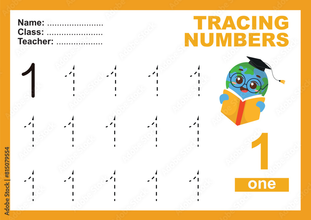 Trace and write number for children. Exercise for children to recognize ...
