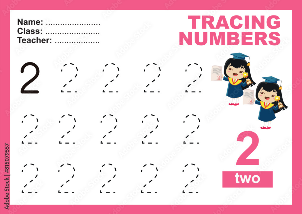 Trace and write number for children. Exercise for children to recognize ...