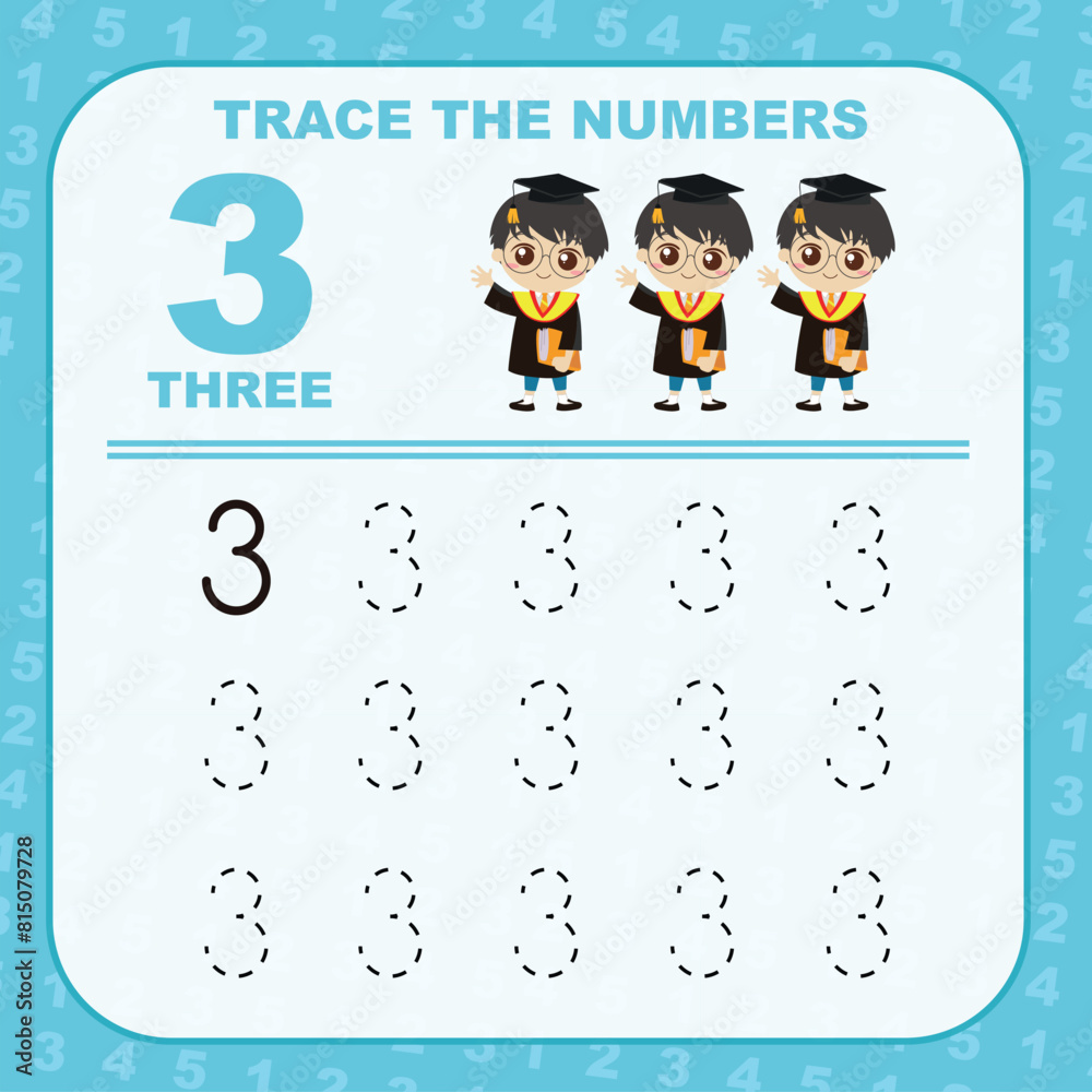 Trace and write number for children. Exercise for children to recognize ...