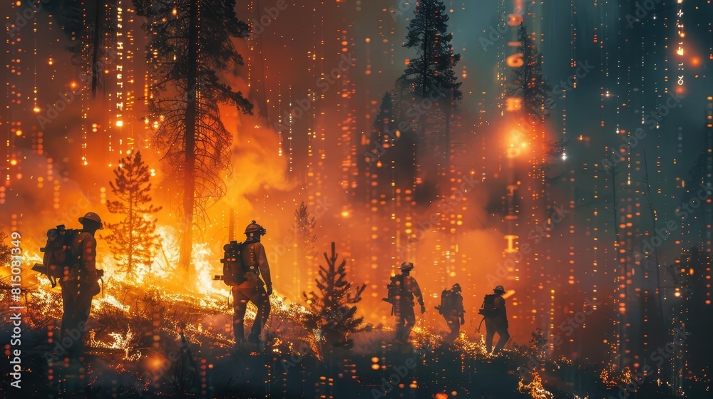 Global wildfire tracking and response team in action, side view ...