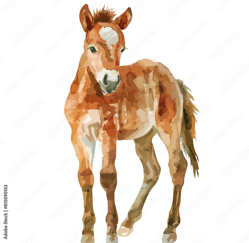 Watercolor Vector painting of a baby horse, isolated on a white ...