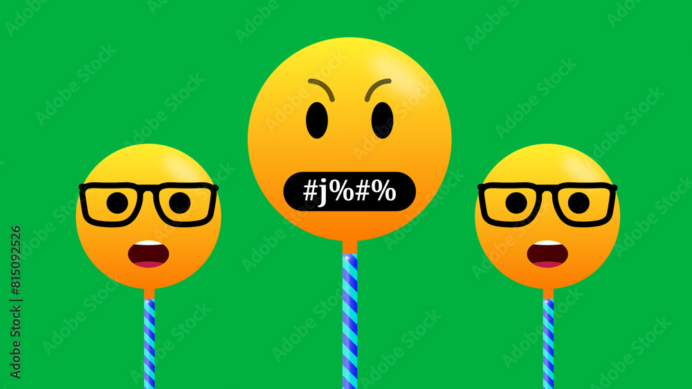 swearing word and two speaking emoji illustration isolated on green ...