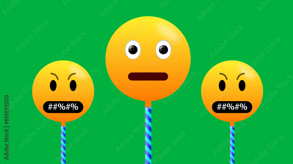 silent and two swearing word emoji stick isolated on green screen ...