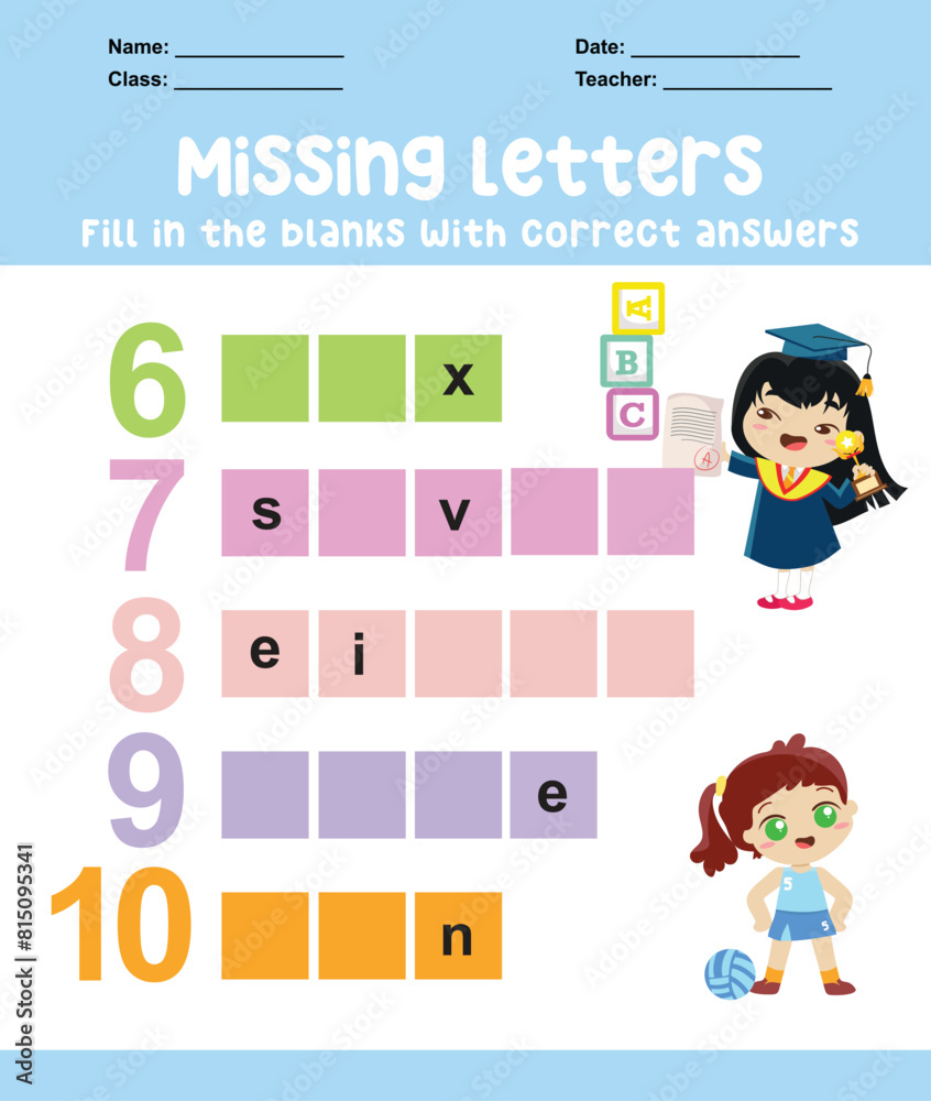 Missing letters worksheet. Complete the letters for number in English ...
