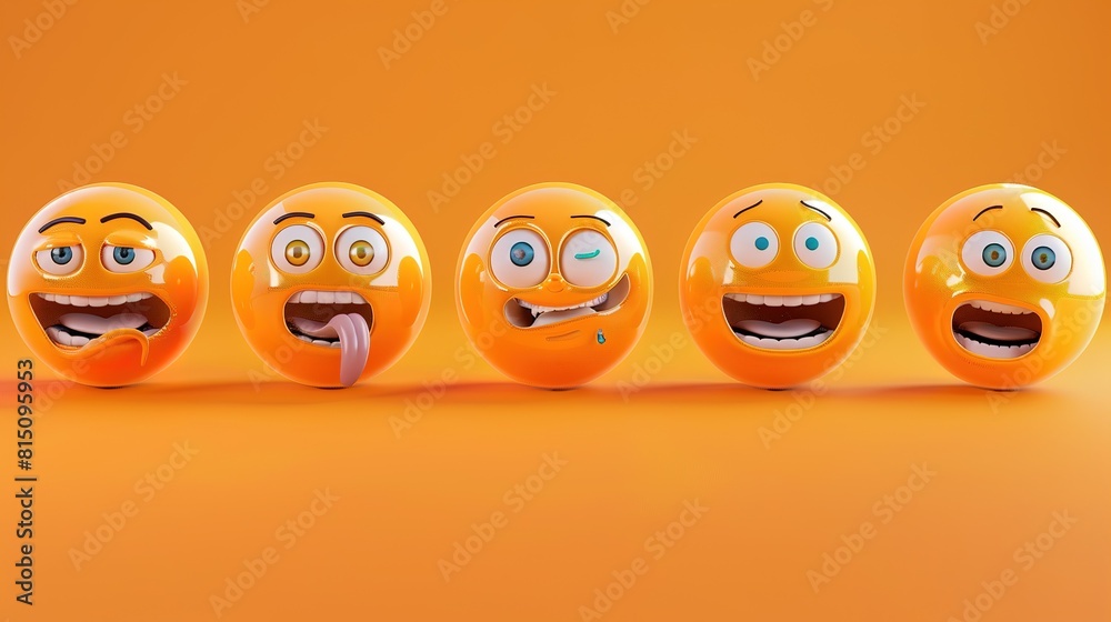 Expressive emoji balls show a range of emotions on a vibrant orange ... Expressive emoji balls show a range of emotions on a vibrant orange ...