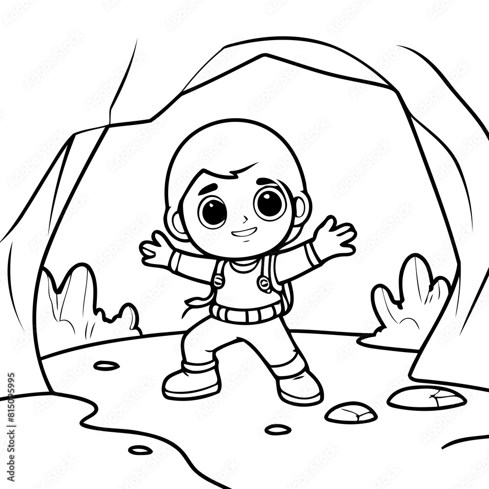 Vector illustration of a cute Cave doodle colouring activity for kids ...