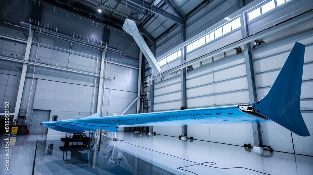 Prototype of a New Airplane Wing Design, Sky Blue, in a Large ...