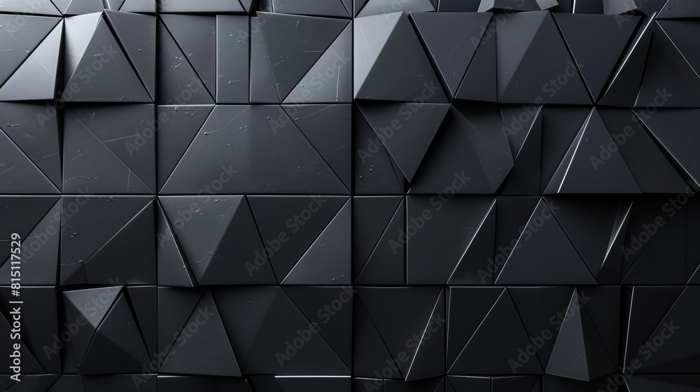 Futuristic black triangle tiles wall background design with 3d blocks ...