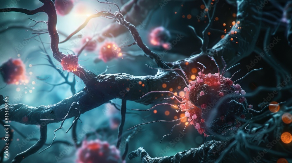 Macro view cancer cells in a human body with genetics cancerous cell ...