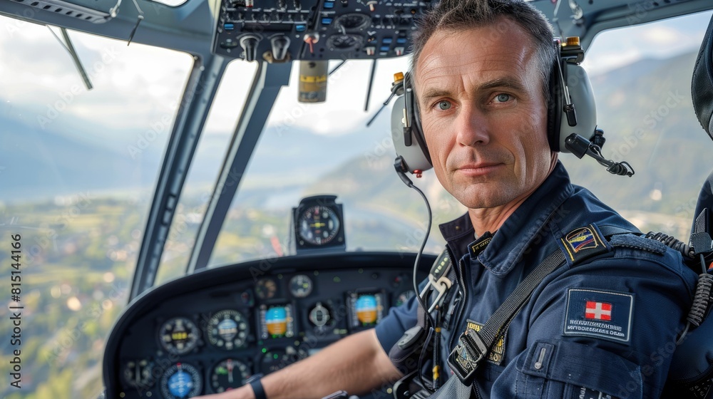 The picture of the professional pilot is piloting an airplane with ...