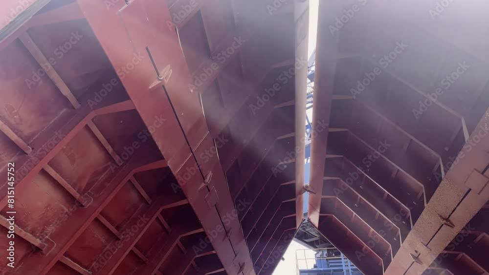 Close up Opening of side rolling hatch cover on dry bulk carrier for ...